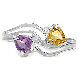 Silvershake Genuine Amethyst Citrine and White Topaz 925 Sterling Silver 3 Lines Ring Size 7.5