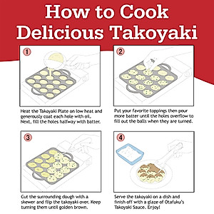 Otafuku Takoyaki Plate, Cast Iron Japanese Grill for Cooking Takoyaki Balls, Nonstick Pan (16 Holes)