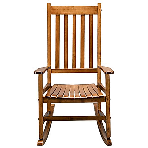 COOBL Rocking Chair,Solid Wood High Back Rocker,All Weather Resistant Porch Rocker for Lawn Garden Backyard Porch Patio (Nature)
