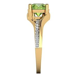 Clara Pucci 1.9ct Round Cut Solitaire Genuine Natural Pure Green Peridot designer Statement with accent Ring 14k 2 tone Yellow Gold