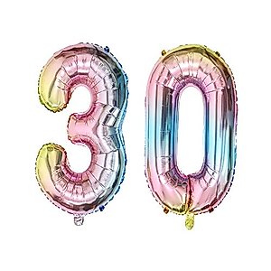 40inch Number 30 Balloons 30th Birthday Decoration Rainbow Color Jumbo Foil Mylar Balloon for 30 Birthday Party Decoration Supplies (40inch Number 30)