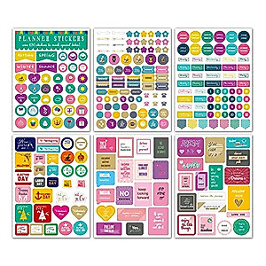 12 Sheets (650 Stickers) Planner Stickers for Notes Travel Business Trips Parties Daily Holidays Goals Encouragement Planning Notes Ideas