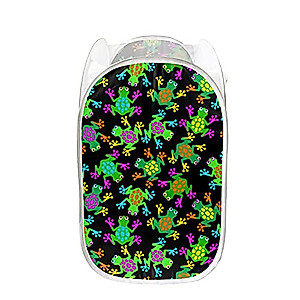 Frestree Bedroom Livingroom Dorm Pop-up Laundry Hamper Green Frog Print Home Travel Decor Kids Adults Dirty Clothes Big Capacity Collapsible Laundry Basket