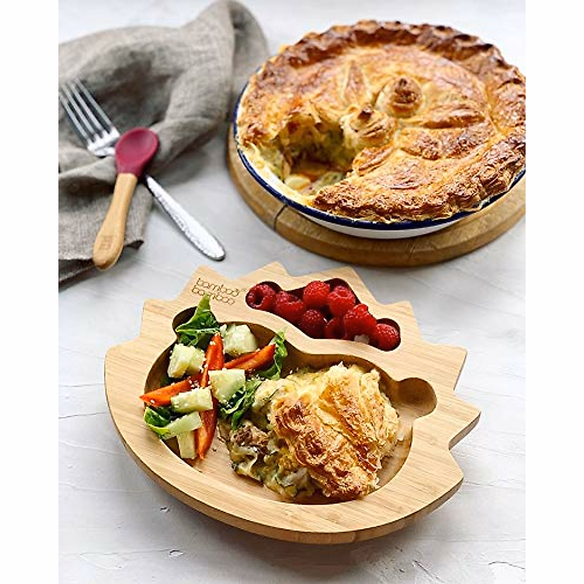 Bamboo Baby Plate with Suction - Kids and Toddler Suction Cup Plate for Babies, Non-Toxic All-Natural Bamboo Baby Food Plate Stays Cool to The Touch for Baby-Led Weaning (Hedgehog-Green)