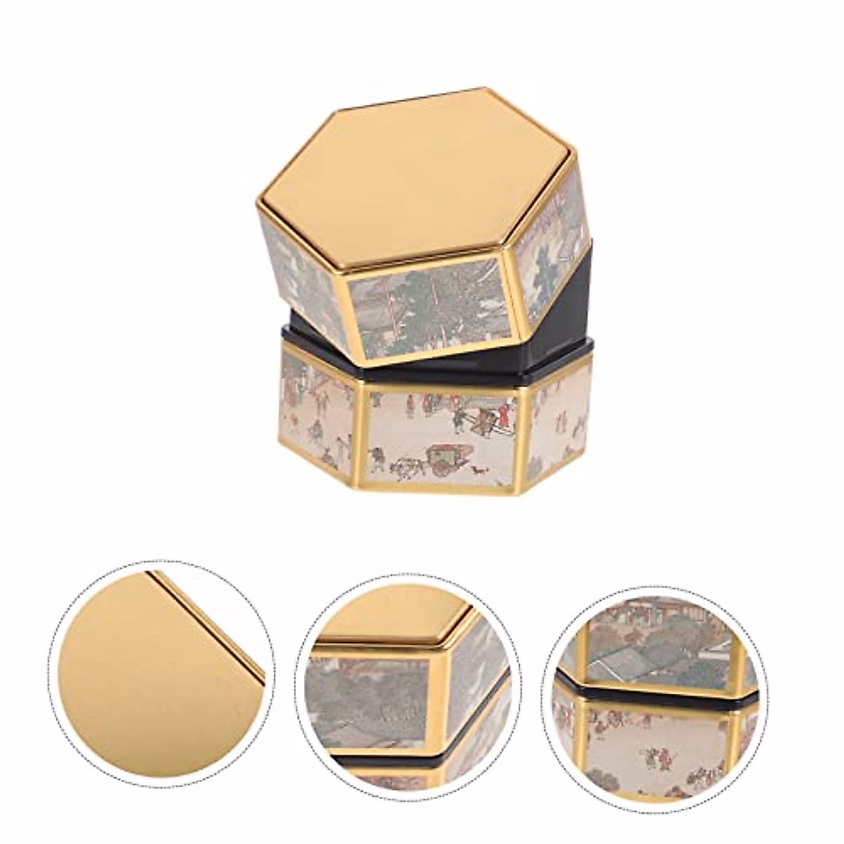 TEHAUX Metal Cookie Tin China Tea Set Round Container with Lid Green Tea Loose Leaf Small Kitchen Canisters Tea Tin Canister Tinplate Coffee Canister Tea Storage Organizer Tea Bag Holder