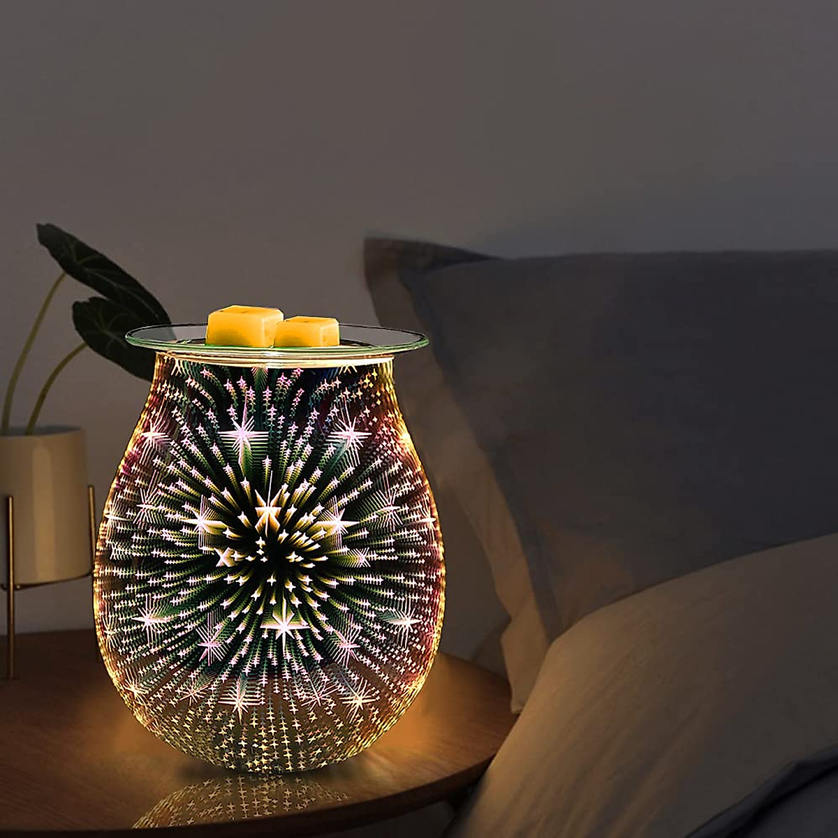 Lovegerger Electric Wax Warmer for Scented Candle Wax for Gifts & Home Decoration,Wax Burner for Aromatherapy,Fragrance Candle Night Light with 2 Light Bulbs(3D Starburst)