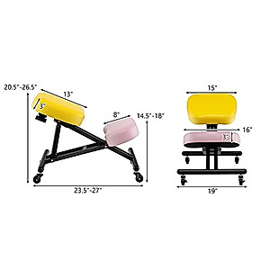 Giantex Height Adjustable Kneeling Chair - Seat Height from 20.5” to 26.5”, Adjustable Stool with Smooth Wheels, Foam Padded Cushions, Ergonomic Kneeling Chair for Office, Home, Yellow/Pink