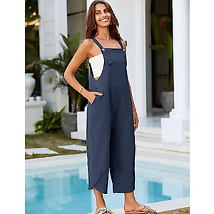 UANEO Womens Cotton Adjustable Casual Summer Bib Overalls Jumpsuits with Pockets (Navy, XL)