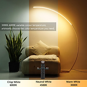 NUÜR Arc Floor Lamp, 67" Tall Black Gold LED Modern Standing Floor Lamp with Remote Control, Arched Bright Floor Lamps for Living Room Bedroom Office Home (Golden)