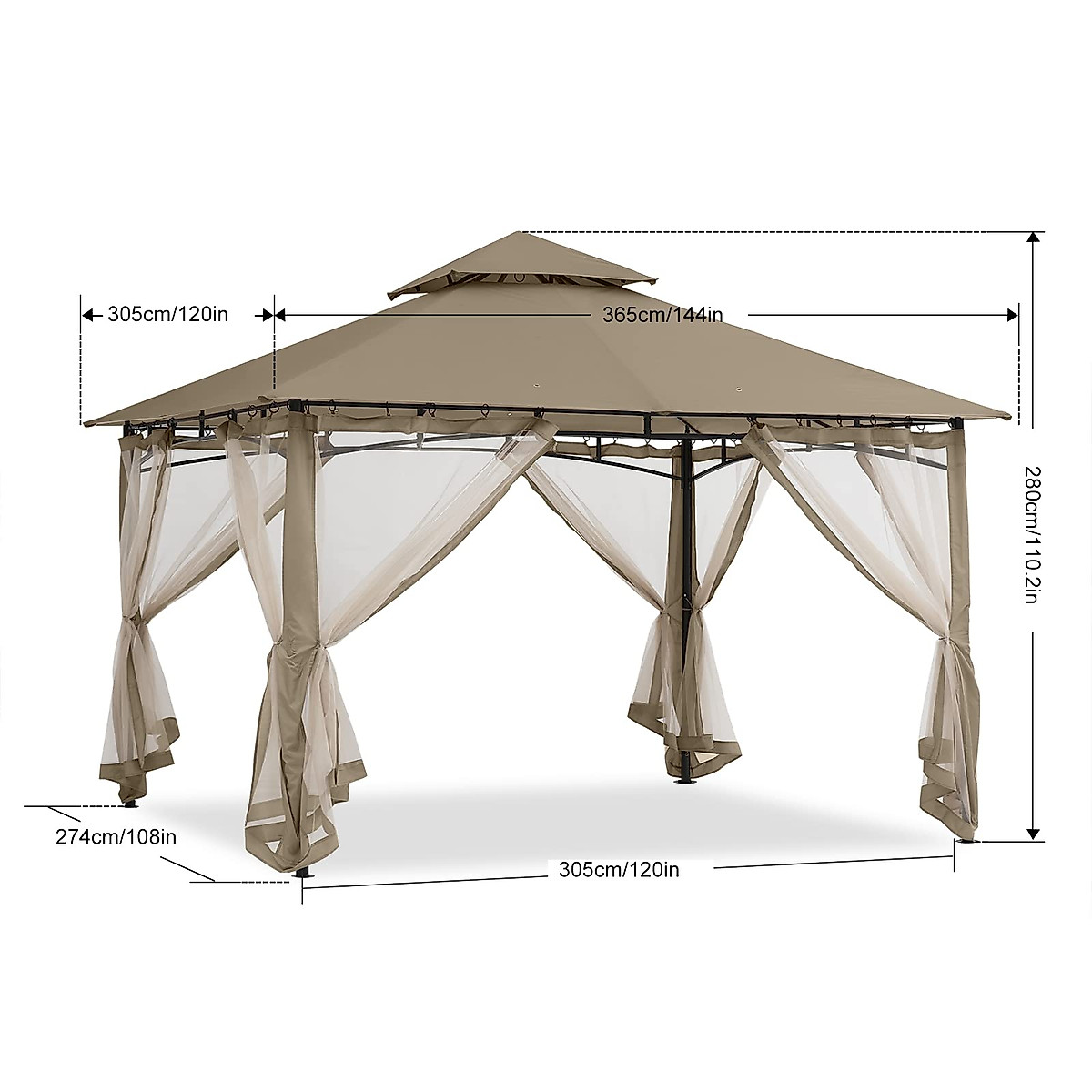 Sturdy Patio Gazebo 10 Ft x 12 Ft with Mosquito Netting by ABCCANOPY