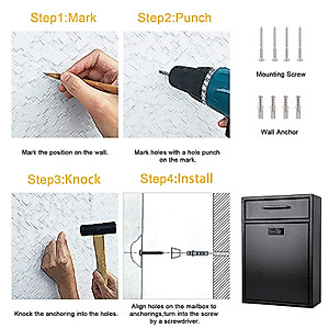 xydled Wall-Mount Mailboxes with Combination Lock, Heavy Duty Mailbox Wall Mount, Mailbox for Outside, Locking Mailbox with Lock,Hanging Secured Postbox,Security Key Drop Box, Black,XL Large