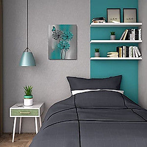 Kingsleyton Teal Gray Butterfly Pictures Wall Art Canvas Farmhouse Prints Photo Modern Flower Black and White Poster Paintings Home Decoration Giclee Artwork Wood Frame Ready to Hang 16"x20"