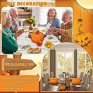 Uiifan 2 Pcs Pumpkin Bowls Ceramic Pumpkin Dish Casserole Cookware 17 oz Pumpkin Pots for Cooking Orange Cute Pumpkin Bowl Safe Oven Pot with Lid Double Ear for Halloween Thanksgiving Baking