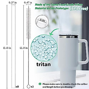 8Pcs Stanley Straws Replacement, 8Pcs Stanley Cup Straws with 2 Cleaning Brushes, Reusable Straws Compatible with Stanley 14/20/30/40 Oz Cup, Plastic Clear Straw Stanley Cup Accessories