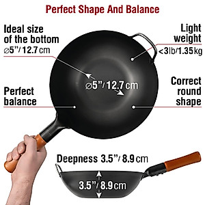 YOSUKATA Carbon Steel Wok Pan – 11,8 “ Woks and Stir Fry Pans + Pre-Seasoned Wok Utensils Set - Blue Carbon Steel 17-inch Wok Spatula, Wok Ladle, 3 pairs of Chopsticks Visit the Store