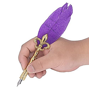 Quill Feather Pen Set, Calligraphy Pen Set with Colored Varnish Wax, Exquisite Quill Pen, Gift Kit for Writing, Drawing, Signatures Purple