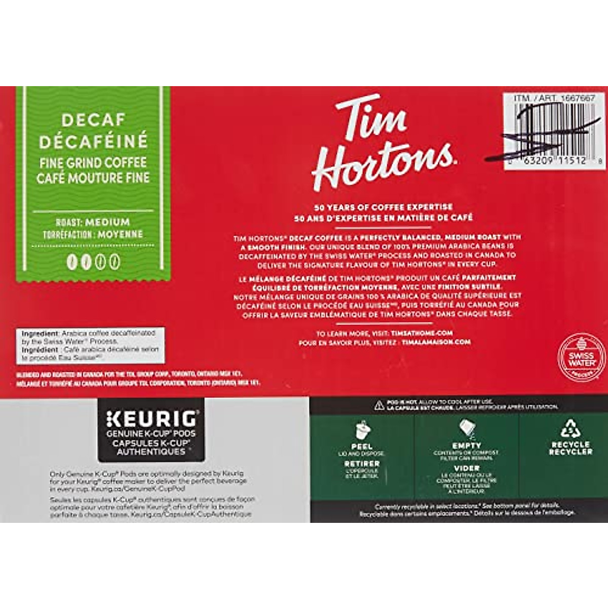 Tim Hortons Single-serve Decaf 80 K-Cup Pods, 840g/29.6oz {Imported from Canada}
