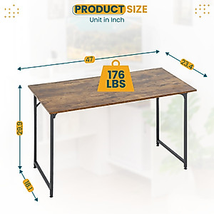 Dopinmin 47 inch Computer Desk Modern Writing Desk,Simple Study Table,Industrial Office Desk,Sturdy Laptop Table for Home Office,Brown