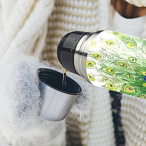 Watercolor Style Peacock Stainless Steel Water Bottle Leak-Proof, Double Walled Vacuum Insulated Flask Thermos Cup Travel Mug 17 OZ
