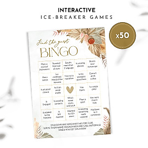 Printperie Pampas Grass Baby Shower Games for 50 Guests, 6 Games Double-Sided Cards, Boho Gender Neutral for Boys or Girls