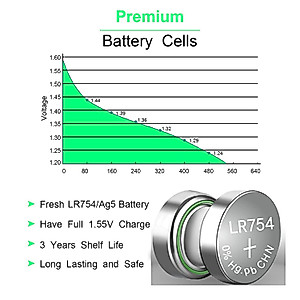 50PCS AG5 Button Cell Battery,LR754 393A SR48 AG5 Alkailine Coin Batteries for Misfit Ray, Laser Bore Sight, Hearing Aid, Fitness Tracker,Watch,AR Light,Digital Callipers