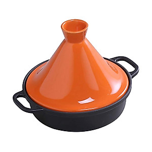 Casserole Dish with Lid Soup Pot Enameled Cast Iron 20Cm Tagine Pot, Tajine with Cone-Shaped Lid for Different Cooking Styles Quick & Easy Cooking for Home Kitchen (Color : Orange)