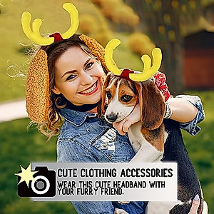 Luvfamday Deer Antler Headband with Dog Ears Deer Horn Headpiece Reindeer Costume Accessories Funny Party Favors Women Men (Antler Headband For Women Men)