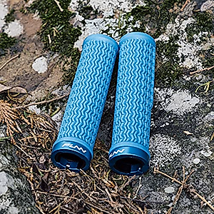 Funn Holeshot Mountain Bike Grips with Single Lock On Clamp, Lightweight and Ergonomic Bike Handle Grips with 22 mm Inner Diameter, Hardened End Bicycle Handlebar Grips for MTB/BMX (Turq)