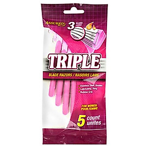 Women's Disposable Razors with Lubricating Strips, Triple (Three) Blade, Rubber Grip, 15-ct Set