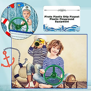 Haconba Playground Accessories Swingset Plastic Pirate Ship Steering Wheel Safety Handles Telescope for Kids Outdoor Playground Treehouse Jungle Gym Accessories (8 Pcs- Green,Blue,Yellow Set)