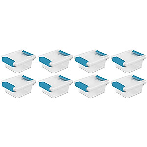 Sterilite Mini Clip Box, Clear with Blue Aquarium Latches, 8-Pack