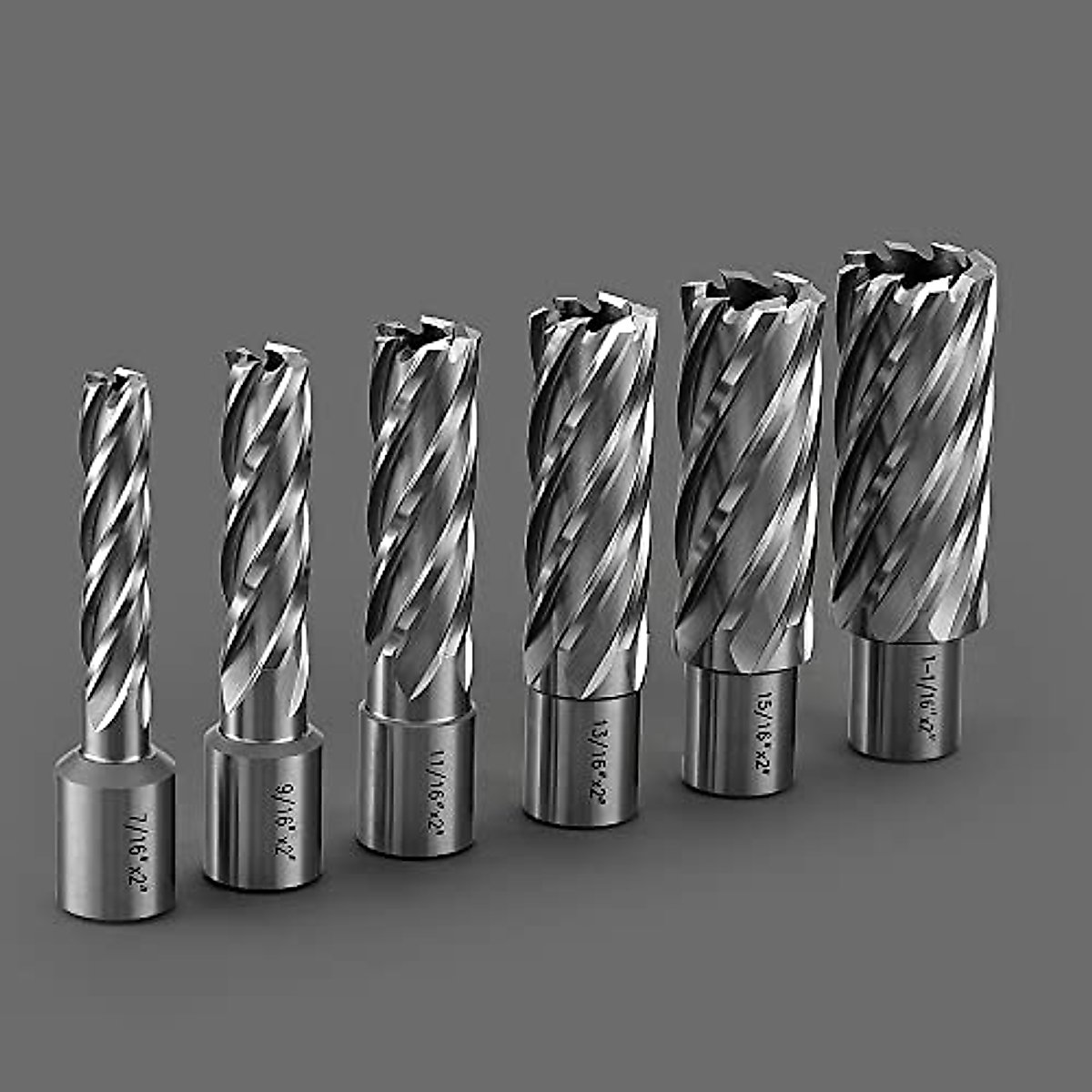 Annular Cutters Set 6pcs JESTUOUS 3/4 Inch Weldon Shank 2 Cutting Depth 7/16 to 1-1/16 Cutting Diameter HSS Slugger Bits for Magnetic Drill Press with 2 Pilot Pins