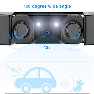 3 in 1 Car License Plate Frame Parking Sensor, Radar Rearview Reverse Backup Camera 2LED, Suitable for Parking & Back up Car