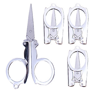 Folding Scissors,Portable Mini Travel Trip Scissors,Safety Foldable Small Scissors,Crafting Scissors,Stainless Steel Telescopic Cutter Used for Home Office,School, Camping 4 Pack