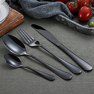 FNDY Fork Spoons Knives Stainless Steel Cutlery Set Black Tableware Dishwasher Safe Cutlery Set 24 Pieces Coffee Spoon Cutlery Knives and Forks Mixed Cutlery Sets (Color : Black gold 24pcs)