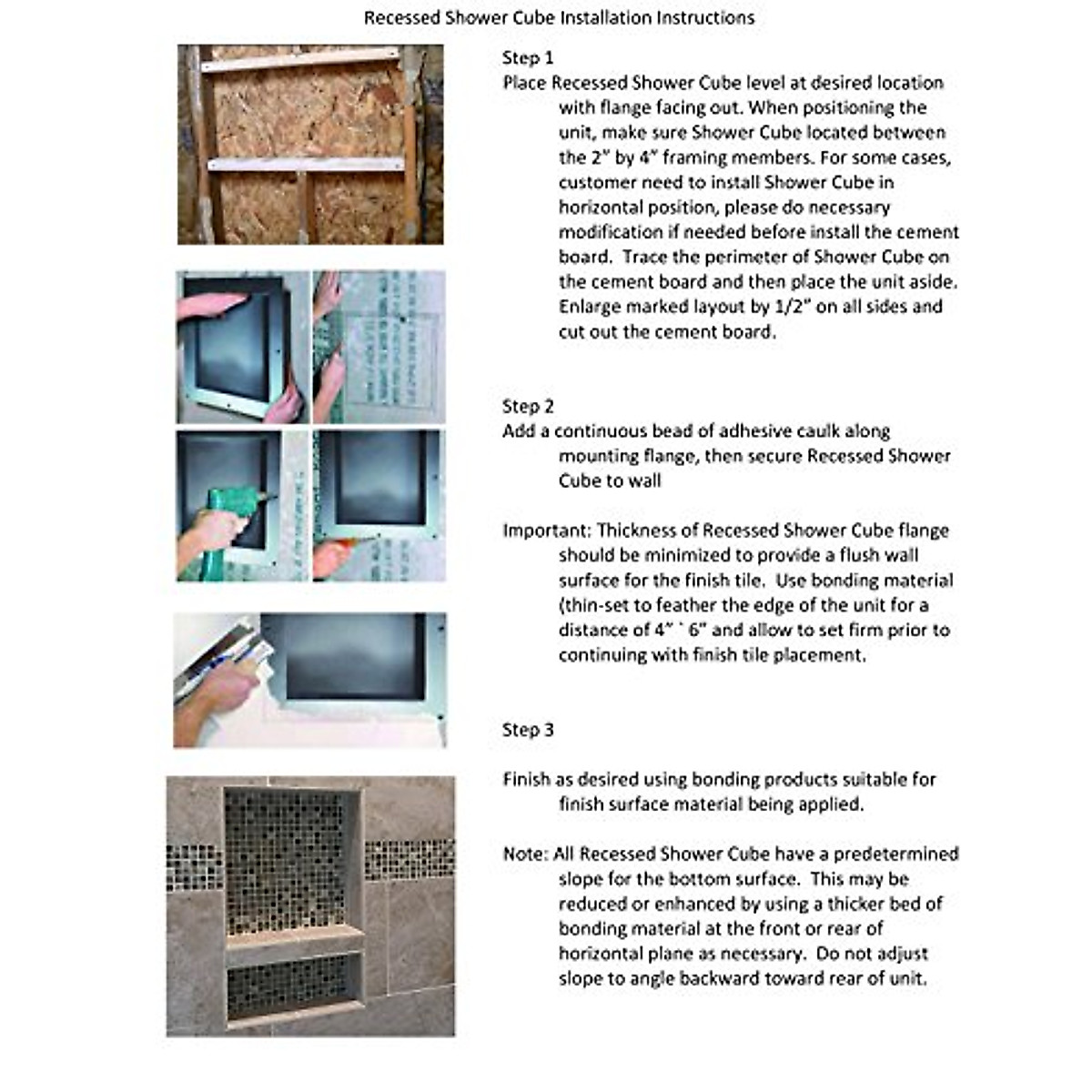 SHOWER CUBE Ready For Tile Waterproof Leak Proof Bathroom Recessed Shower Shelf Shower Niche Organizer Storage For Shampoo and Toiletry Storage (16" x 28" Single Shelve)