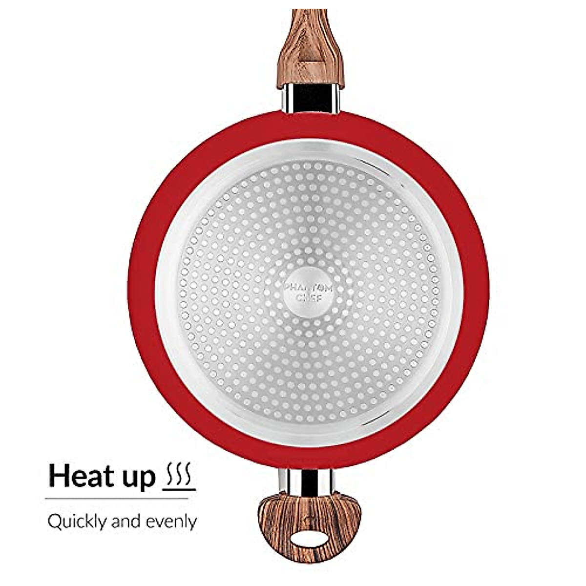 Phantom Chef 11" Deep Frypan 5 Qt Wok | Aluminum Body Non-Stick Ceramic Coating | With Soft Touch Stay Cool Handle | Dishwasher Safe | Non-Toxic PFOA & PTFE Free (Red)