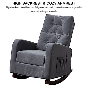 Dolonm Rocking Chair Modern Glider Chair for Baby Nursery Upholstered Velvet Rocker Tufted Button High Back Accent Armchair for Living Room, Bedroom, Office (Antique Gray)