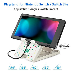 ELIATER Switch Accessories Bundle for Animal Leaf Crossing, Switch Carrying Case with Playstand & Screen Protector & 4 Thumb Grip Caps & Protective Cover & Charging Cable & Pendant