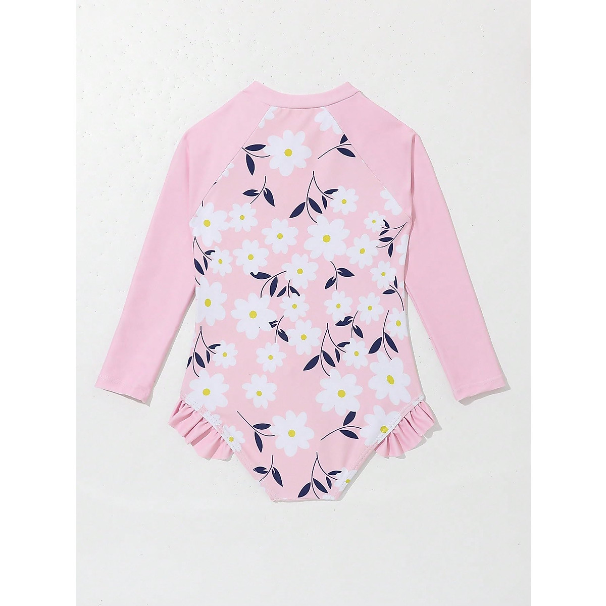 SweatyRocks Girl's Cute Floral Print Long Sleeve Mock Neck Zip Front One Piece Monokini Swimsuit Blue 6Y