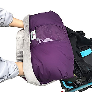 Stroller Hand Warm Muff Pram Gloves with 2 Stroller Hooks Winter Waterproof Anti-Freeze Fleece Baby Stroller Pushchair Warm Gloves Gift for Parents and Caregivers (Purple)