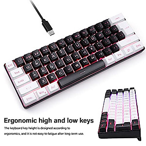 60% Wired Gaming Keyboard, RGB Backlit Ultra Compact Mini Keyboard, Waterproof Mini Compact 61-Key Keyboard for PC/Mac Gamers, Typist, Travel, Easy Travel (Black & White)