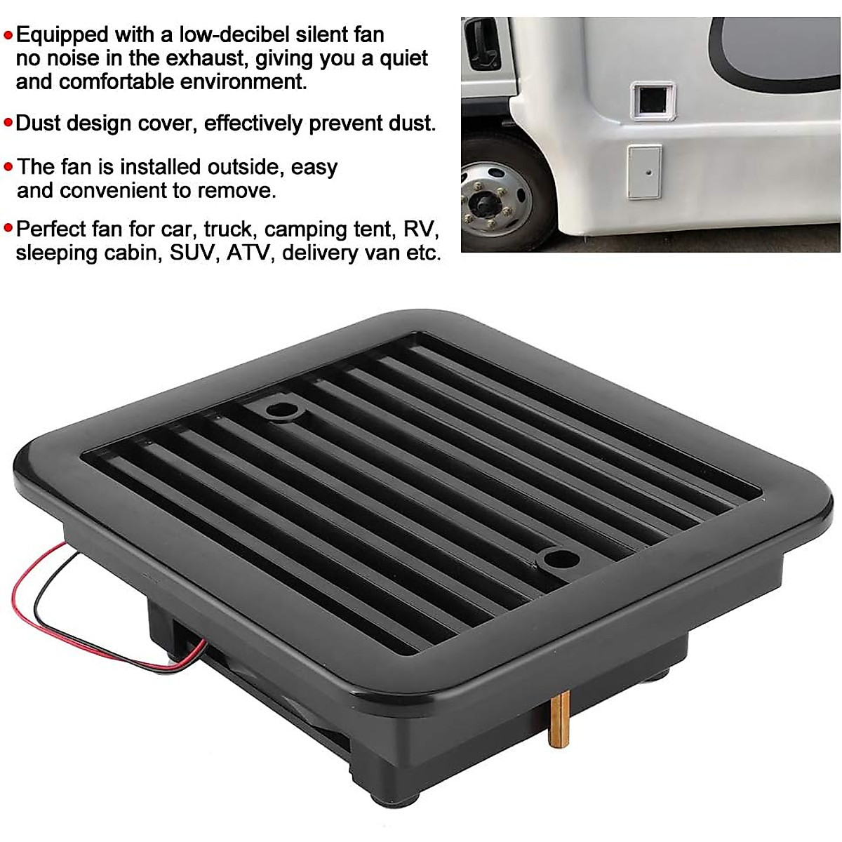 Aramox Vent Fan, 12V 4W Vent Fan with Shutters Vent One‑Way Side Strong Wind Air Camper RV Accessories