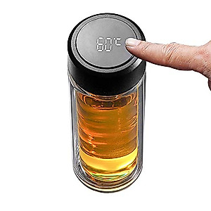WEEILYAM, Borosilicate Glass Bottle with Silver Cap LED Temperature (Celsius) Display Smart Thermo Bottle 300ML (10 FL Oz), Double Insultation Tap to Display Temperature Smart Bottle