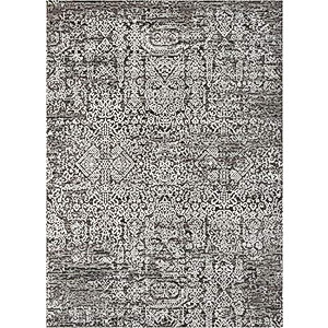 Well Woven Antu Black Vintage Distressed Damask Area Rug (5'3" x 7'3")