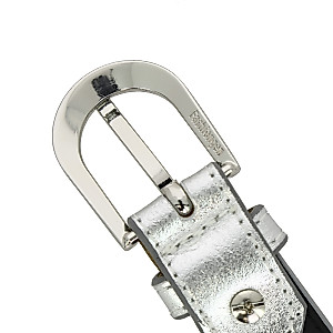 FASHIONGEN - Women genuine Italian leather belt LUNA, Made in France - Silver, 85 cm (33 in) / Waist size 31 to 32