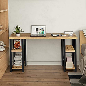 Coral Flower Landisl Desk,Simple and Modern Design,with Four Open Shelves for Books, Office Supplies or Accessories Within Easy Reach，Light Oak