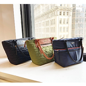 Joan & David Quilted Nylon Insulated Reusable Lunch Bag Tote Organizer Box with 12oz Water Bottle for Work Travel (Black)