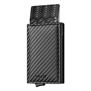 VULKIT Credit Card Holder RFID Blocking Leather Automatic Pop Up Wallet Aluminum Slim Pocket Bifold Business Card Case