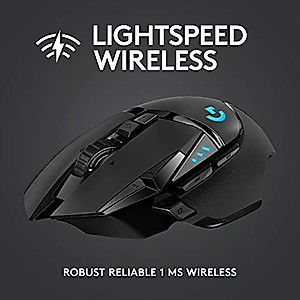 Logitech G502 Lightspeed Wireless Gaming Mouse with Hero 25K Sensor, PowerPlay Compatible, Tunable Weights and Lightsync RGB - Black
